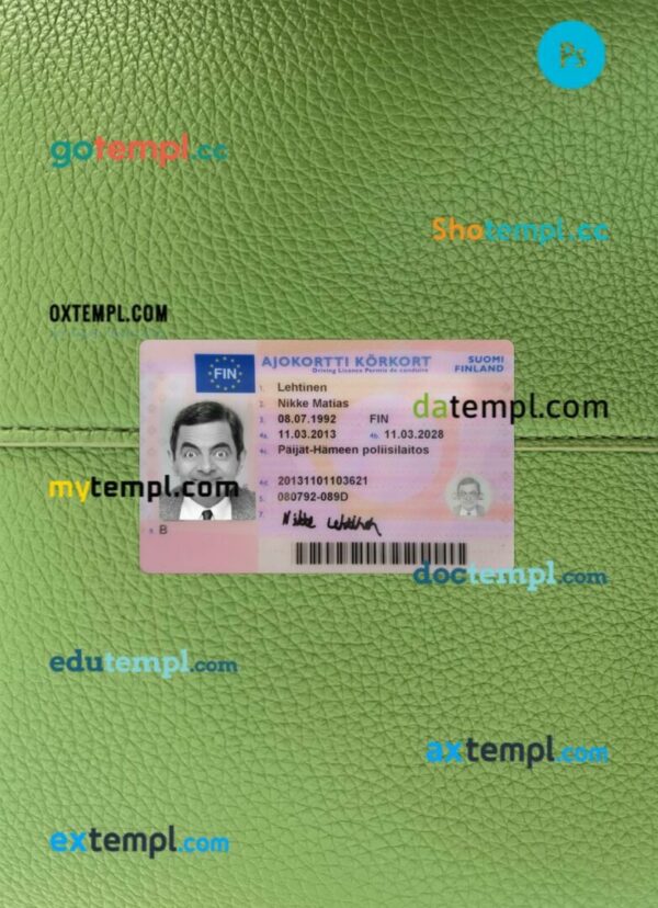 Finland driving license PSD files, scan look and photographed image, 2 ...