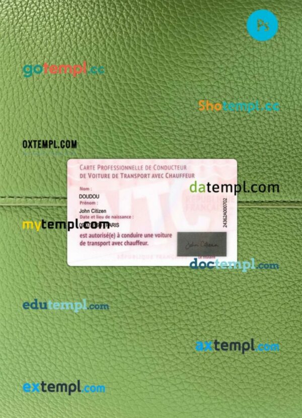 France professional driver’s card PSD files, scan look and photographed ...