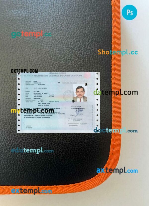 French residence permit (carte de séjour) editable PSD files, scan look ...