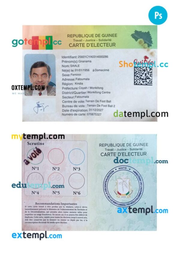 Guinea voting ID card PSD template – Mytempl