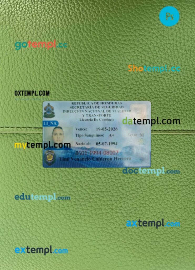 Honduras driving license PSD files, scan look and photographed image, 2 ...