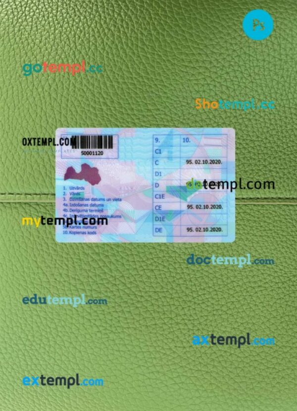 Latvia driving license PSD files, scan look and photographed image, 2 ...