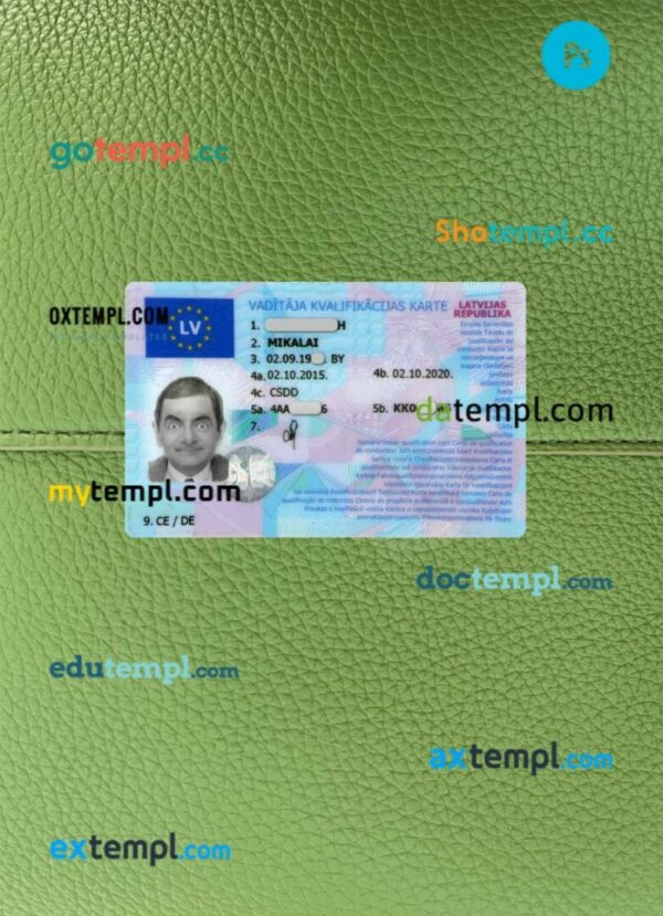 Latvia driving license PSD files, scan look and photographed image, 2 ...