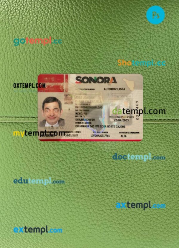 Mexico Sonora state driving license PSD files, scan look and ...