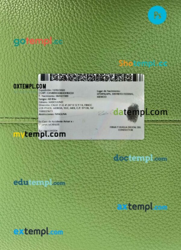 Mexico Yucatan state driving license PSD files, scan look and ...