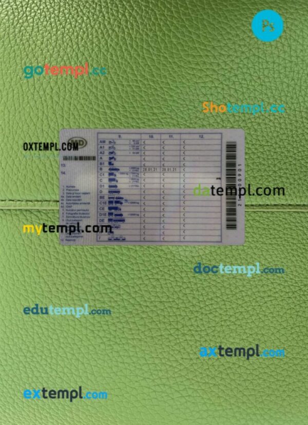Moldova driving license PSD files, scan look and photographed image, 2 ...