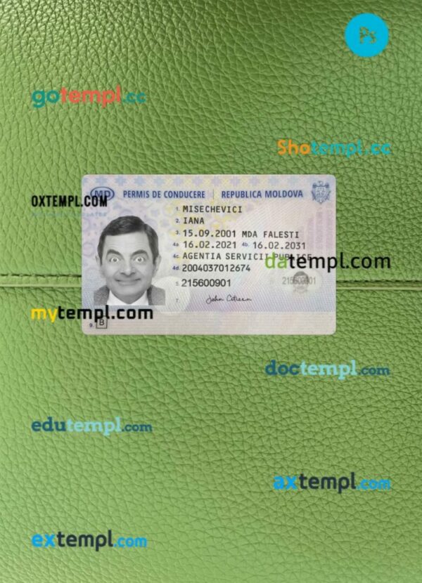 Moldova driving license PSD files, scan look and photographed image, 2 ...