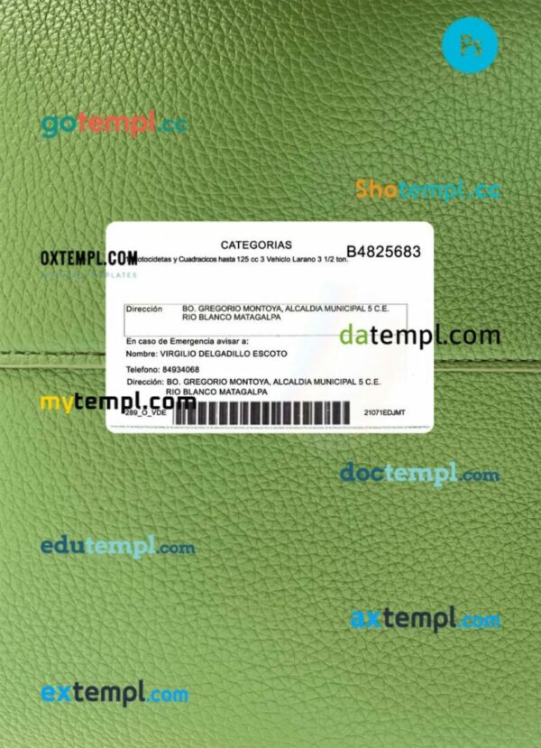Nicaragua driving license PSD files, scan look and photographed image ...