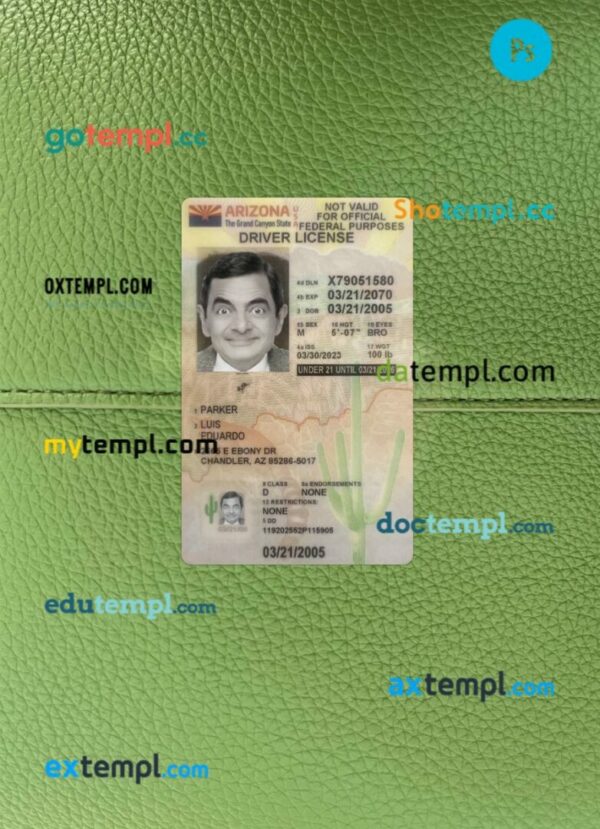 USA Arizona under 21 driving license PSD files, scan look and ...