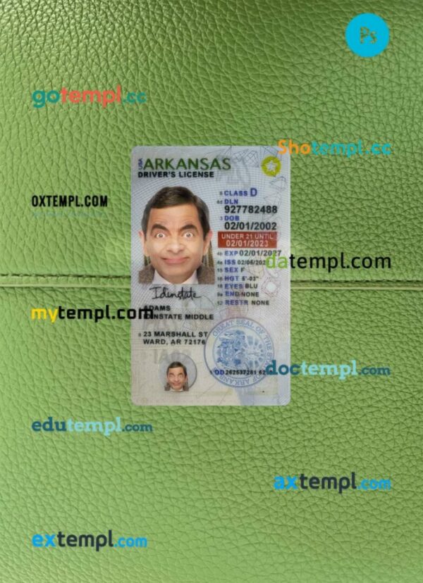 USA Arkansas under 21 driving license PSD files, scan look and ...