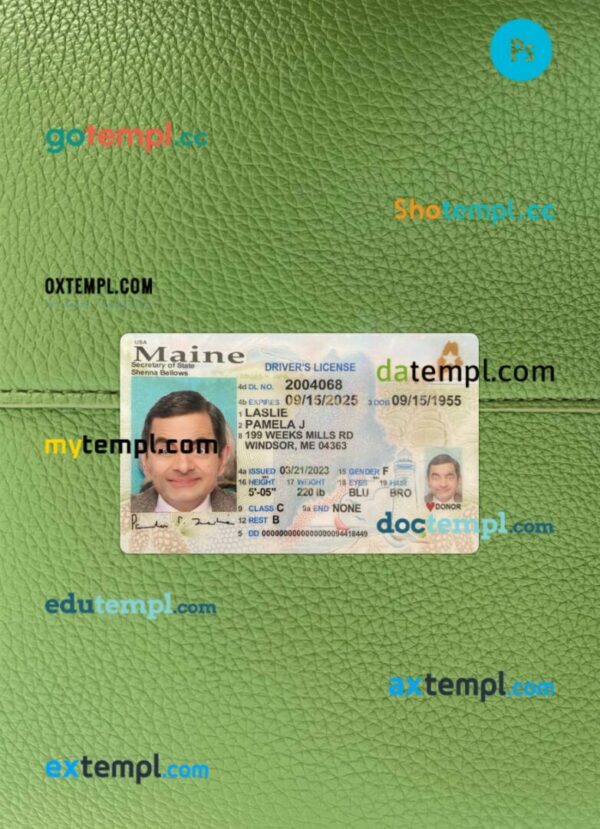 USA Maine driving license PSD files, scan look and photographed image ...