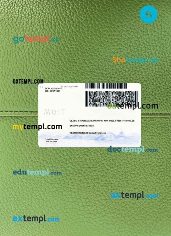USA Nevada under 21 driving license PSD files, scan look and ...