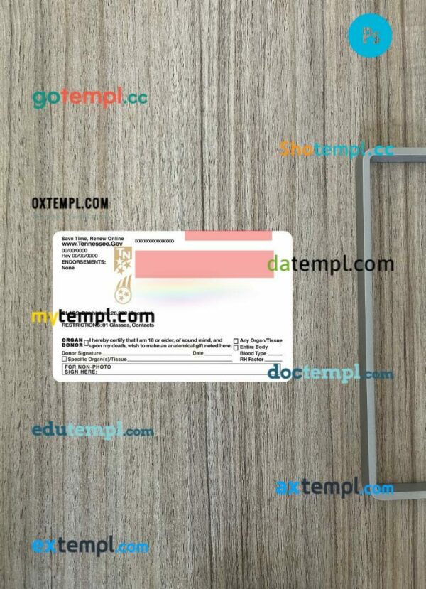 USA Tennessee under 21 driving license PSD files, scan look and ...
