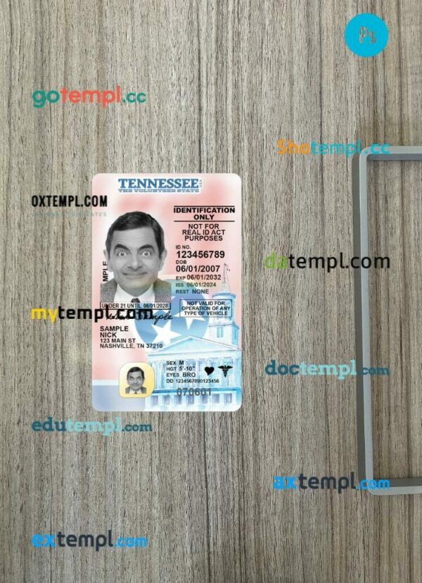 USA Tennessee under 21 driving license PSD files, scan look and ...