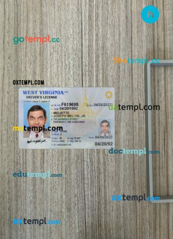USA West Virginia driving license PSD files, scan look and photographed ...