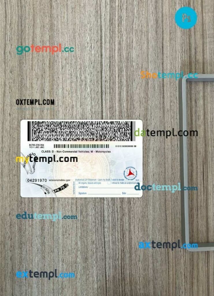 USA Wisconsin driving license PSD files, scan look and photographed ...