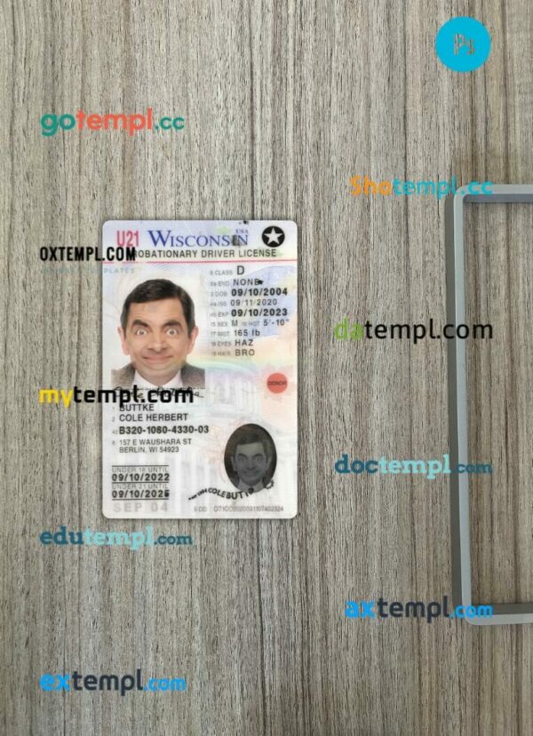 USA Wisconsin driving license PSD files, scan look and photographed ...