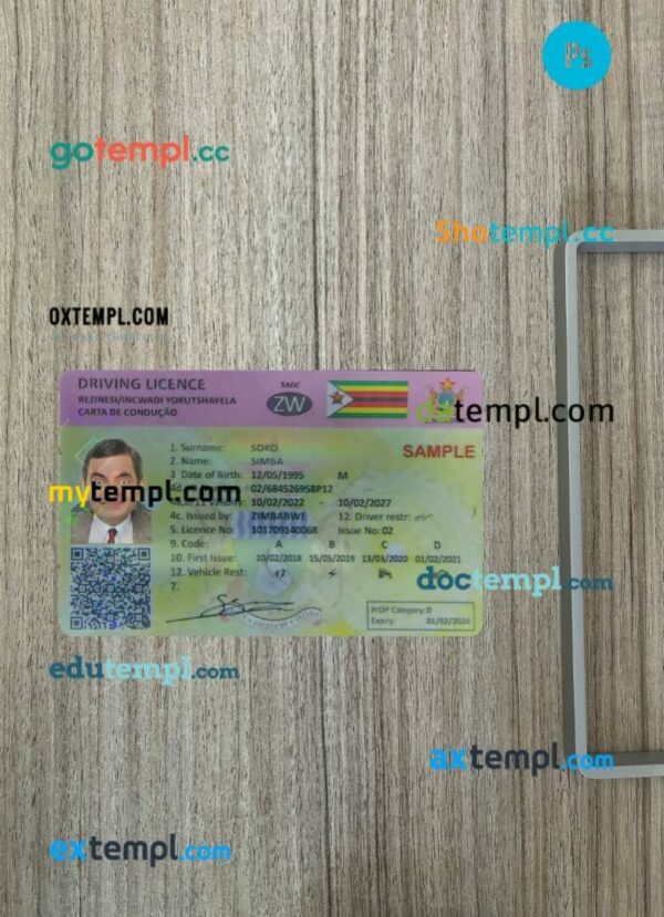 Zimbabwe driving license PSD files, scan look and photographed image, 2 ...